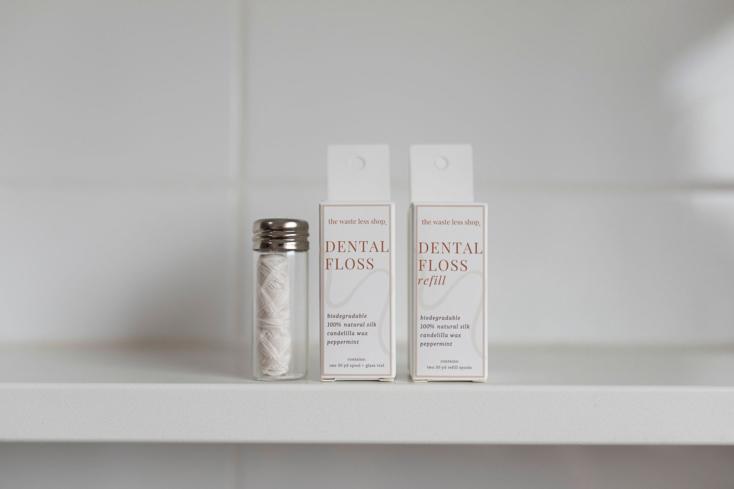 Silk Dental Floss in Refillable Glass Container